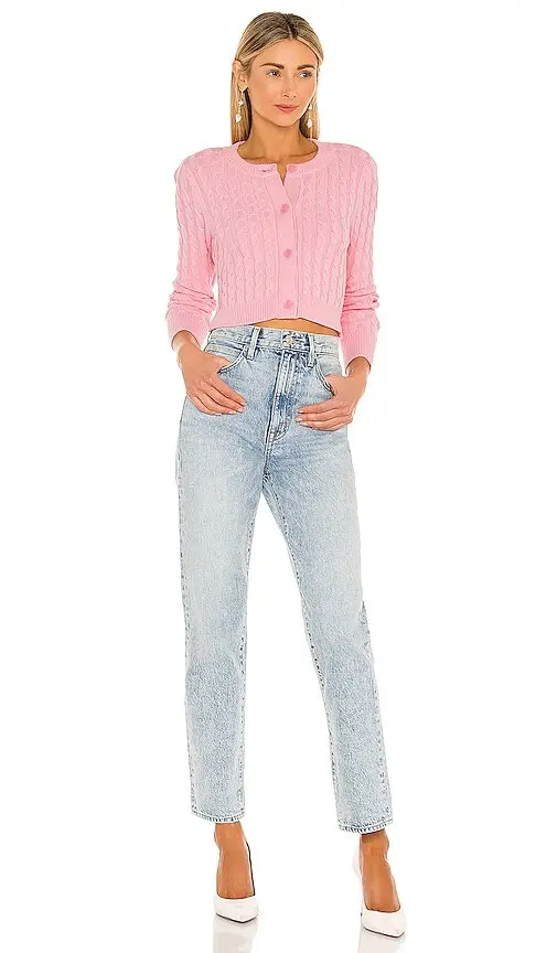 525 Cropped Cable Cardigan In Pink