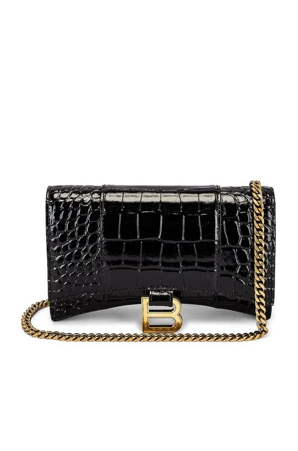 Balenciaga Hourglass Wallet On Chain Bag - Black