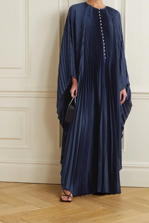 SEMSEM Net Sustain Crystal-embellished Plissé-satin Maxi Dress