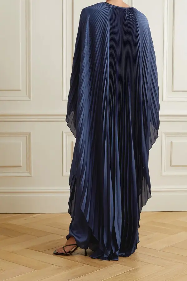 SEMSEM Net Sustain Crystal-embellished Plissé-satin Maxi Dress