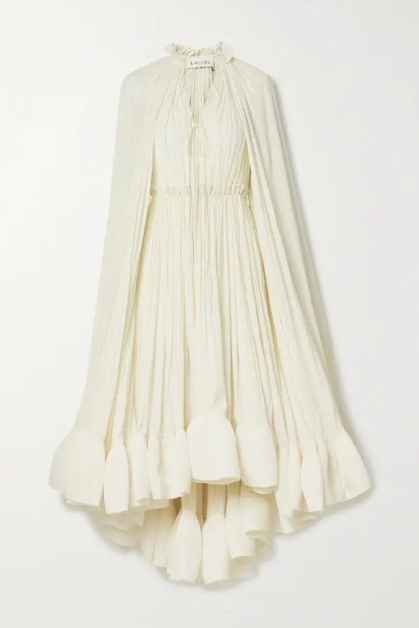 LANVIN Cape-effect Tie-detailed Ruffled Crepe Dress - Ivory