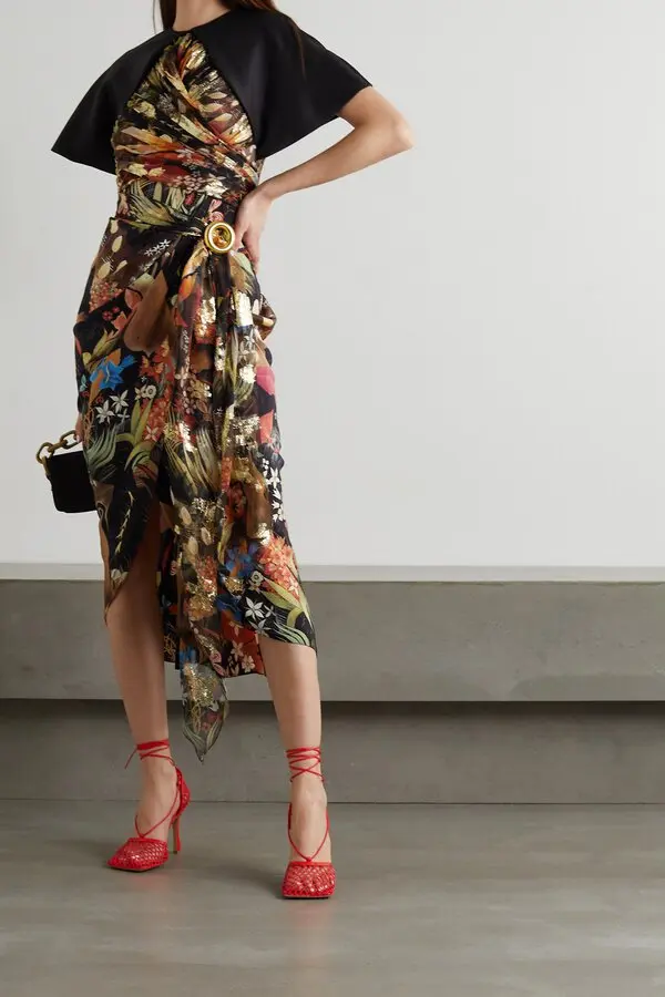 Lanvin Wrap-Effect Floral-Print Silk-Satin Midi Dress In Black - 70% Off |  Editorialist