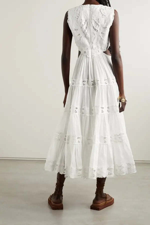 Zimmermann Cassia Cutout Broderie Anglaise-Trimmed Linen And Ramie Midi  Dress In Ivory - 30% Off | Editorialist