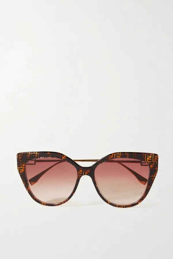 Fendi Oversized Cat-Eye Printed Acetate And Gold-Tone  display picture 1