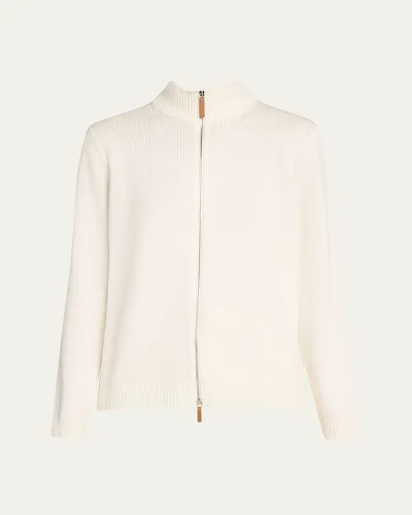 Lafayette 148 New York Cotton-silk Fitted Bomber Sweater - Ivory