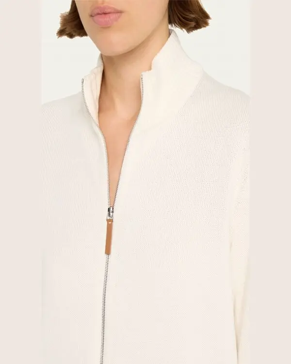Lafayette 148 New York Cotton-silk Fitted Bomber Sweater - Ivory