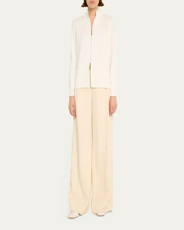Lafayette 148 New York Cotton-silk Fitted Bomber Sweater - Ivory