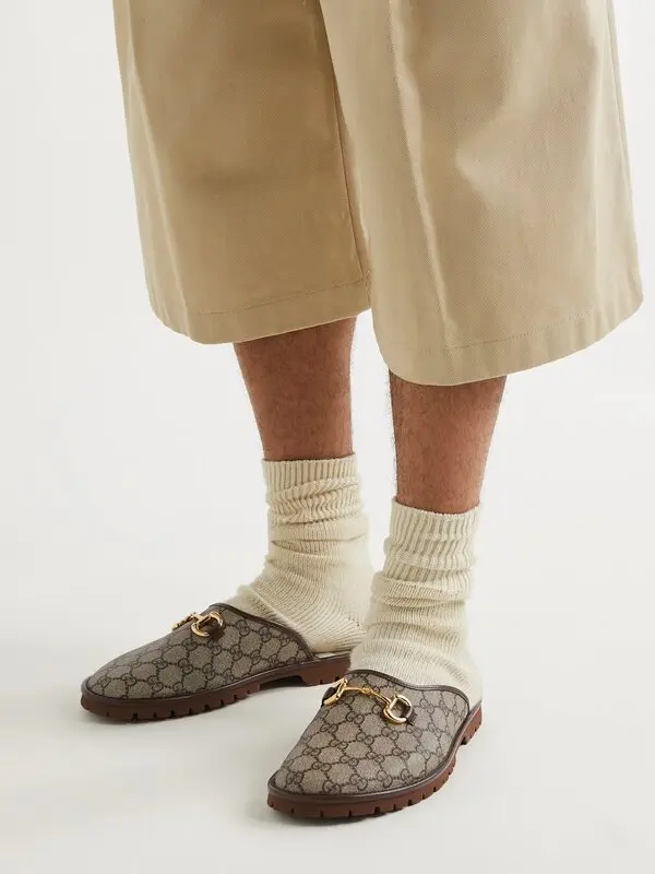 Gucci Elea Horsebit Monogrammed Canvas Backless Loafers