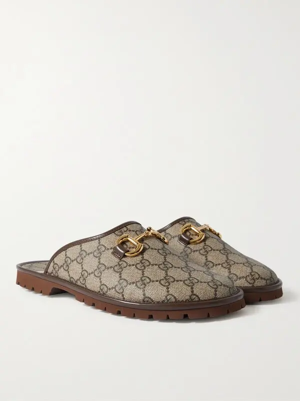 Gucci Elea Horsebit Monogrammed Canvas Backless Loafers