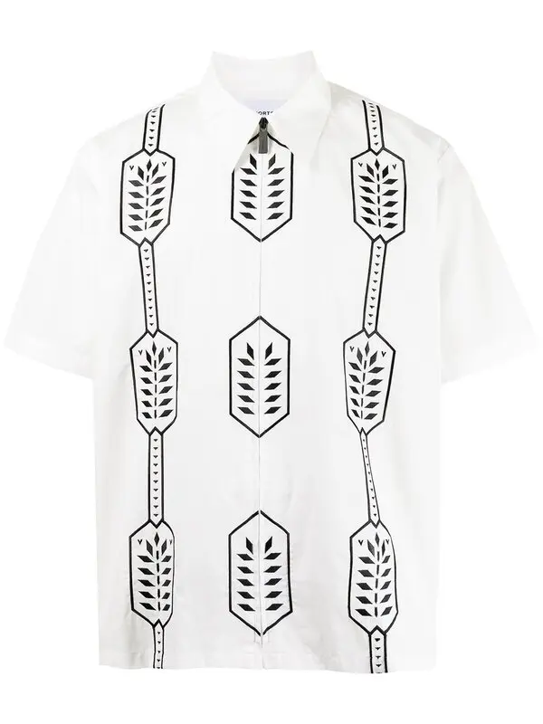 PORTS V Geometric-print Shirt - White