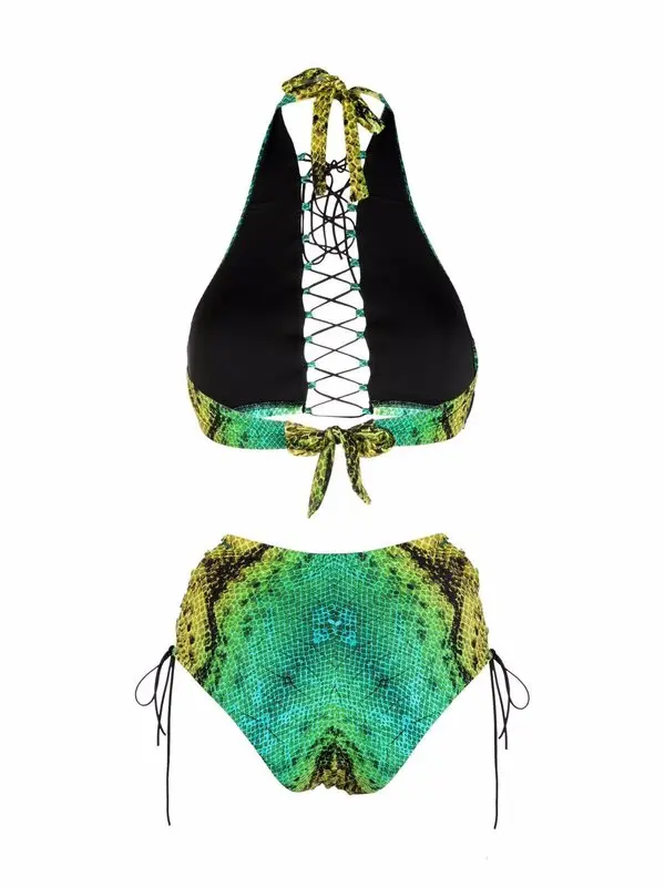 NOIRE SWIMWEAR Snakeskin-print Bikini Set - Green