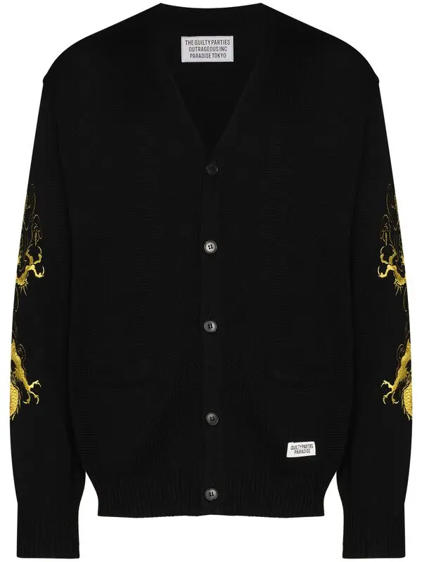 Wacko Maria X Tim Lehi Embroidered Dragon Cardigan - Black