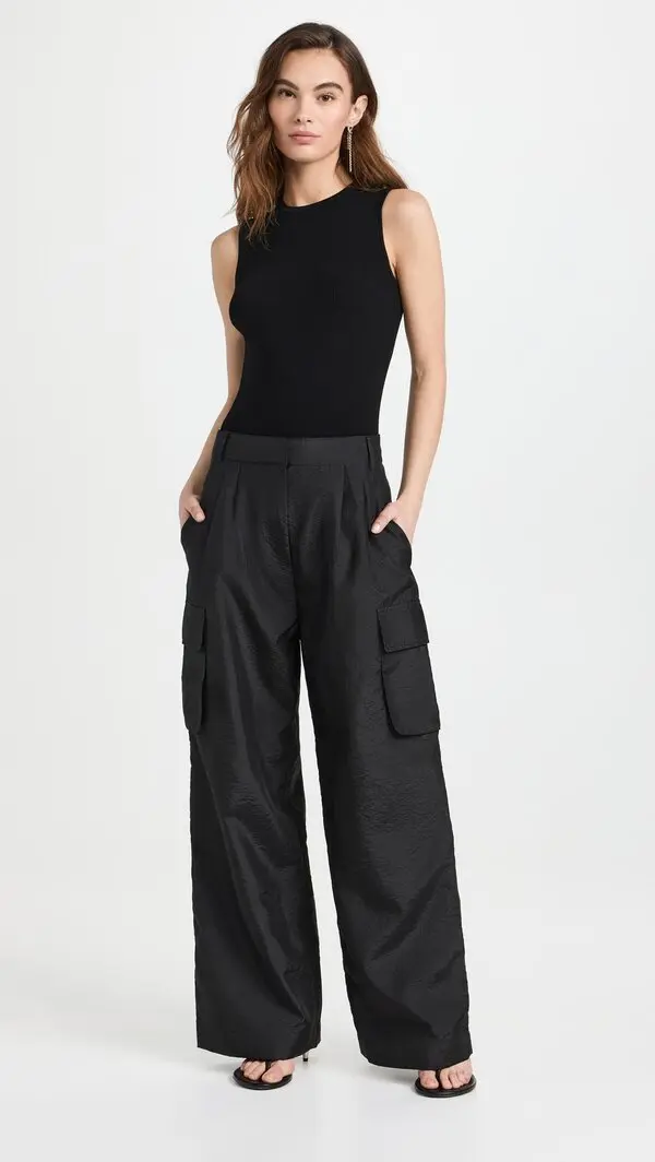 Tibi Crispy Nylon Pleated Cargo Pant