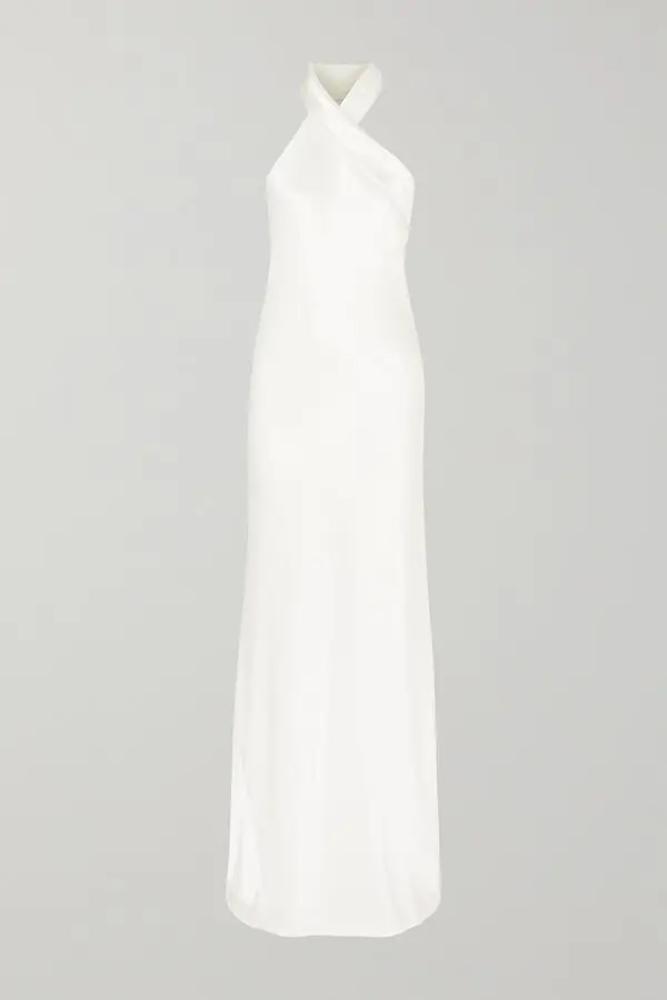 navy blue dress for baby girl Galvan Mayfair Halterneck Asymmetric Gown - White - 50% Off