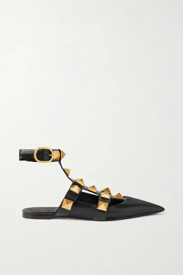 Valentino Garavani Roman Stud Leather Point-toe Flats - Black