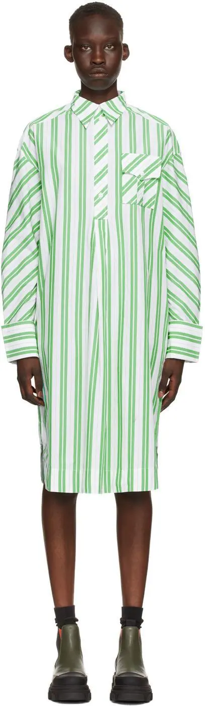 green emerald velvet dress OVERSIZED SHIRT DRESS STRIPE COTTON DARK GREEN – Maison Mara main image 0