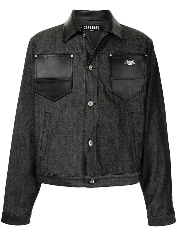SANKUANZ Leather-trimmed Denim Jacket
