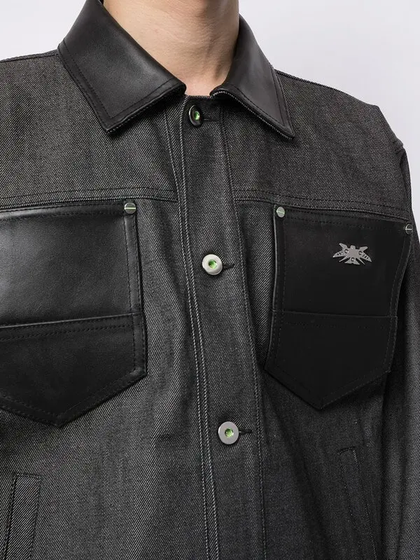 SANKUANZ Leather-trimmed Denim Jacket