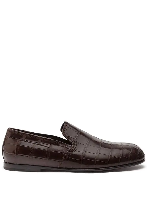 Dolce & Gabbana Crocodile-embossed Leather Loafers - Brown