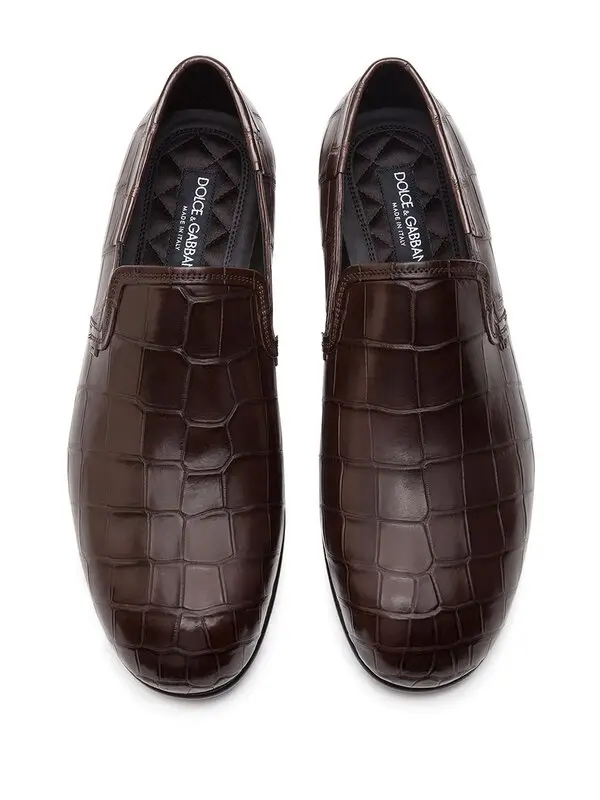 Dolce & Gabbana Crocodile-embossed Leather Loafers - Brown