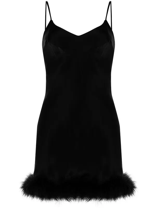 GILDA & PEARL Kitty Feather-trimmed Slip Dress - Black