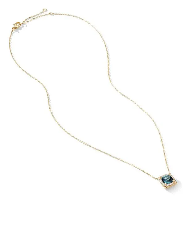 David Yurman 18kt Yellow Gold Petite Chatelaine Topaz And Diamond Pendant Necklace - Blue