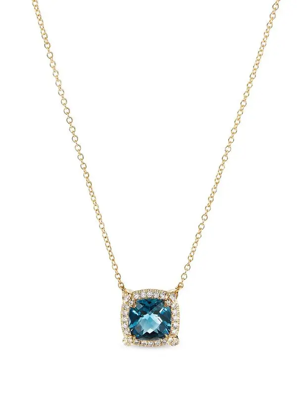 David Yurman 18kt Yellow Gold Petite Chatelaine Topaz And Diamond Pendant Necklace - Blue