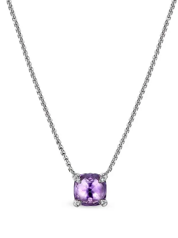 David Yurman Sterling Silver Petite Chatelaine Amethyst And Diamond Necklace - Purple