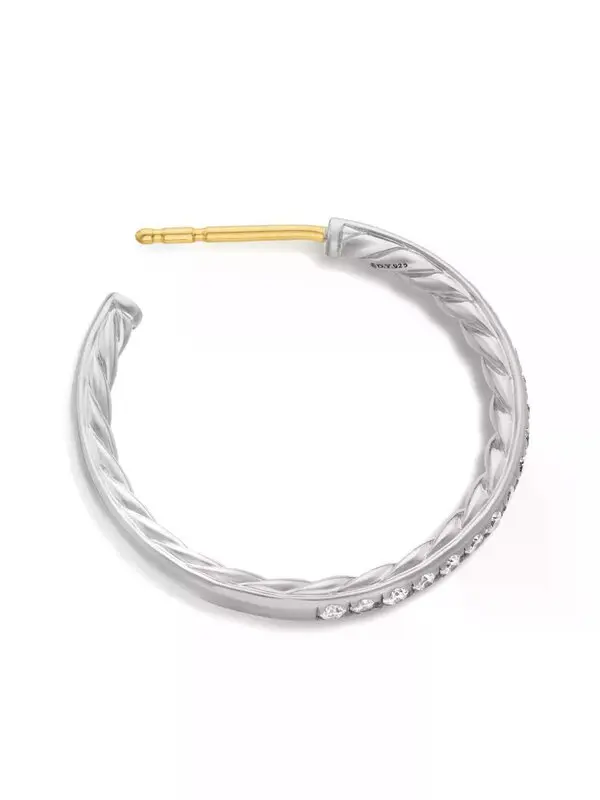 David Yurman Sterling Pavé Diamond Hoop Earrings - Silver