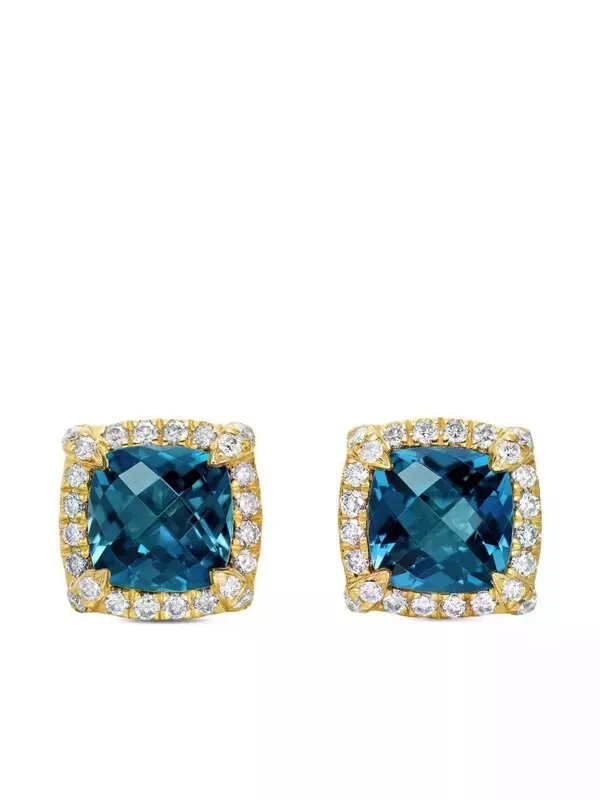 David Yurman 18kt Yellow Gold Petite Chatelaine Topaz And Diamond Stud Earrings - Blue