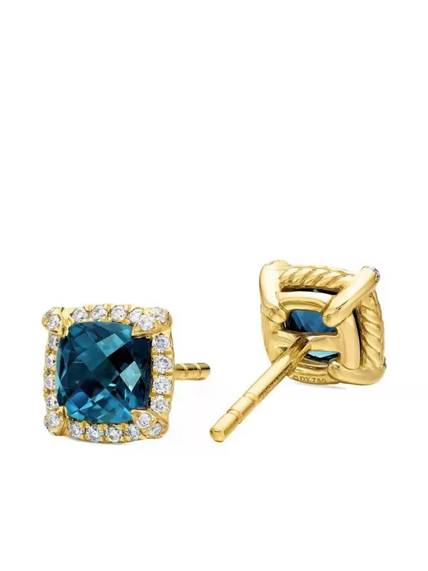 David Yurman 18kt Yellow Gold Petite Chatelaine Topaz And Diamond Stud Earrings - Blue