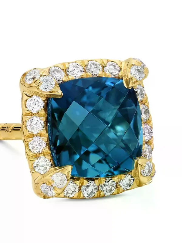David Yurman 18kt Yellow Gold Petite Chatelaine Topaz And Diamond Stud Earrings - Blue