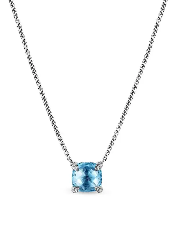 David Yurman Sterling Silver Petite Chatelaine Topaz And Diamond Necklace - Blue