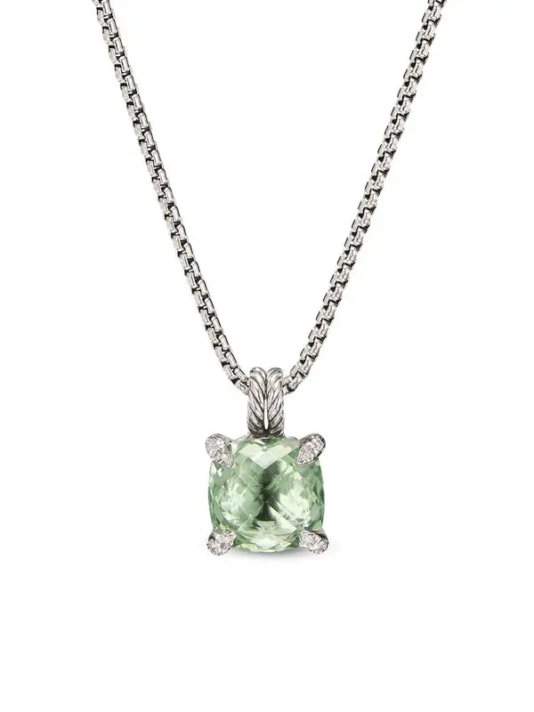 David Yurman Sterling Silver Chatelaine Prasiolite And Diamond Necklace