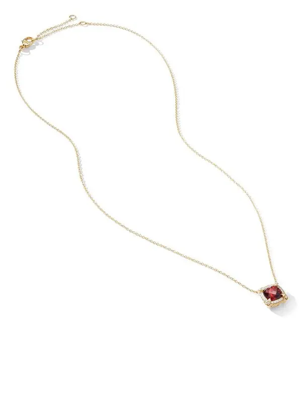 David Yurman 18kt Yellow Gold Petite Chatelaine Garnet And Diamond Pendant Necklace - Red