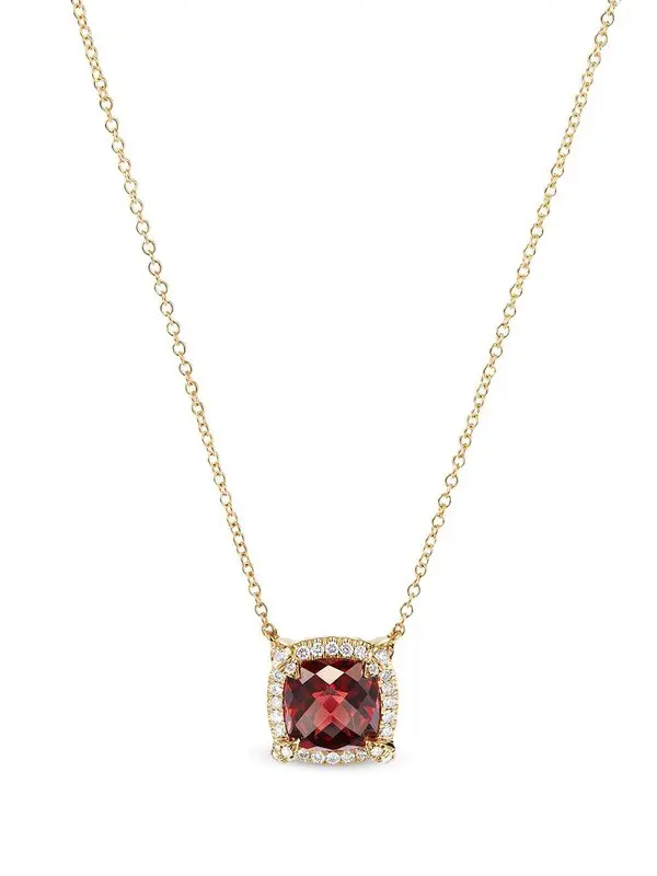 David Yurman 18kt Yellow Gold Petite Chatelaine Garnet And Diamond Pendant Necklace - Red