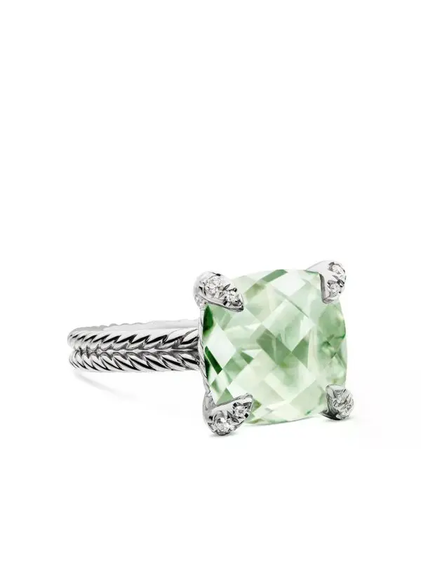 David Yurman Sterling Silver Chatelaine Prasiolite And Diamond Ring - Green