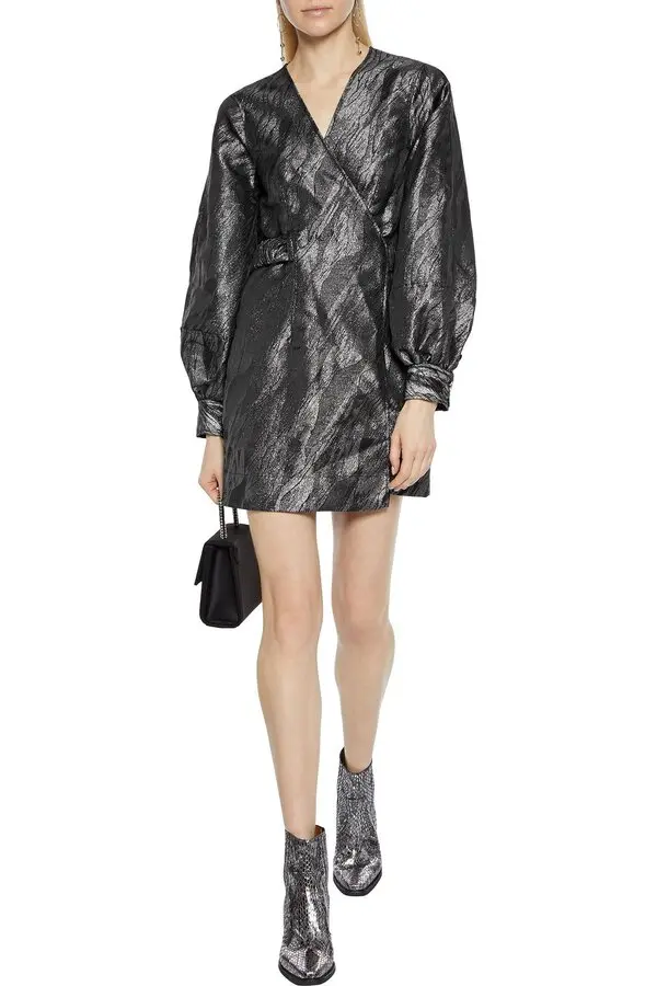 ganni jacquard mini wrap dress GANNI Jacquard Wrap Dress