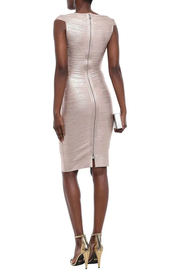 Herve Leger Metallic Coated Bandage Dress In Rose Gold - 70% Off |  Editorialist