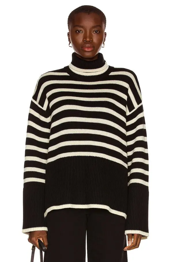 TotêMe Turtleneck Striped Wool And Organic-Cotton Jumper Black