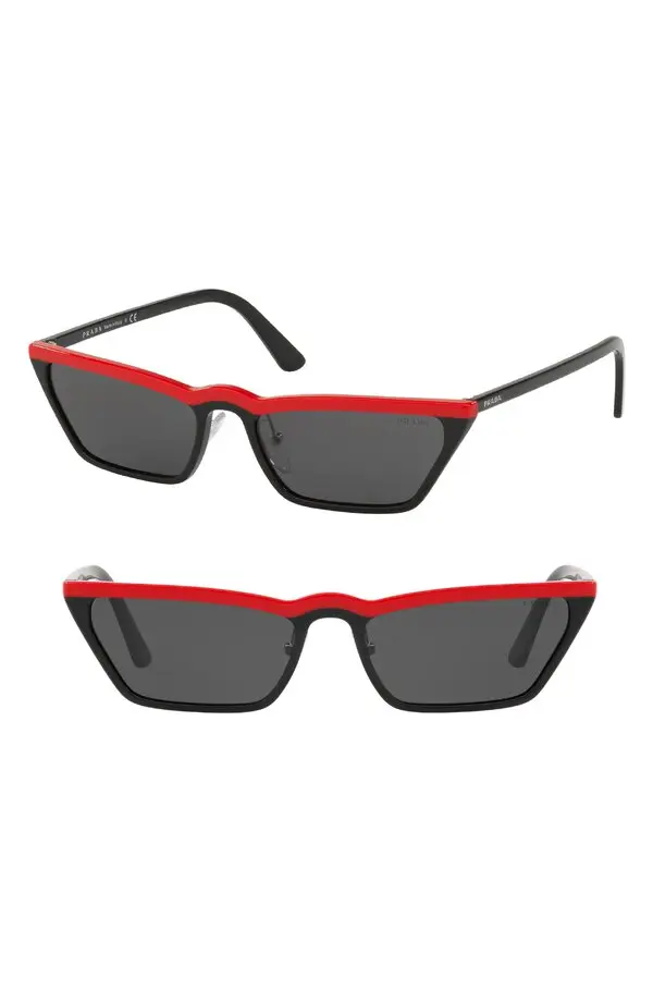 Prada Ultravox 58mm Cat Eye Sunglasses - Red/ Black Solid  display picture 2