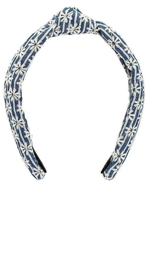 Lele Sadoughi Striped Daisy Slim Knotted Headband In Blue In  display picture 3
