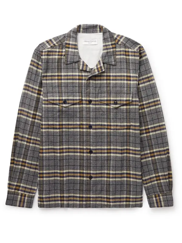 Officine Générale Jonas Camp-collar Checked Brushed Cotton-flannel Shirt