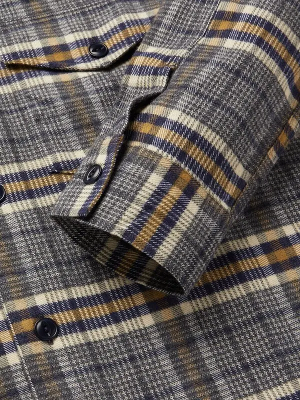 Officine Générale Jonas Camp-collar Checked Brushed Cotton-flannel Shirt