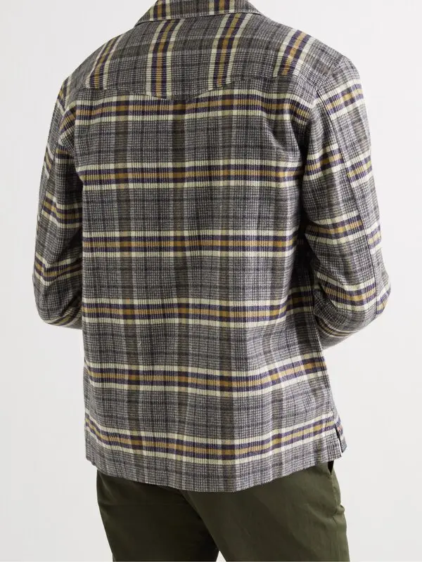 Officine Générale Jonas Camp-collar Checked Brushed Cotton-flannel Shirt
