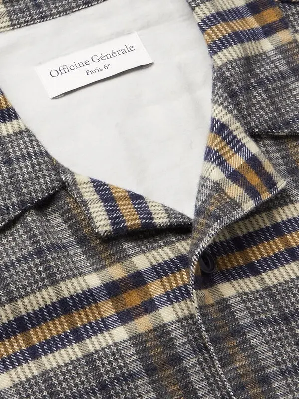 Officine Générale Jonas Camp-collar Checked Brushed Cotton-flannel Shirt
