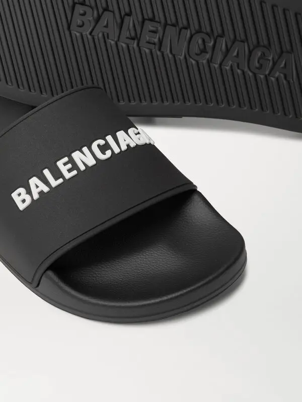 Balenciaga Logo Rubber Slides - Black