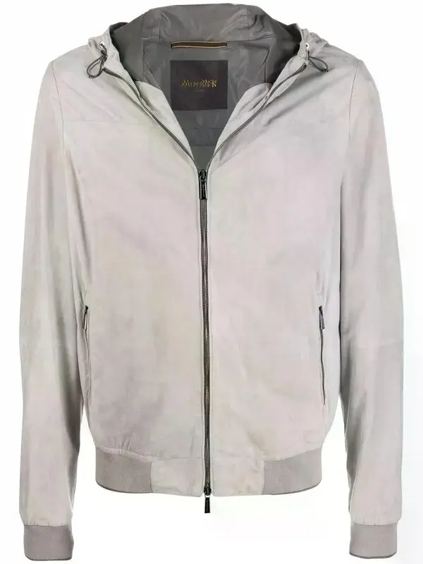 MOORER Lightweight Zipped Leather Jacket - Grey