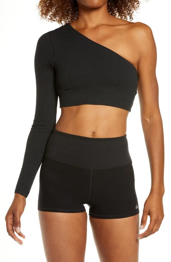 Alo Yoga One-shoulder Long Sleeve Rib Crop Top