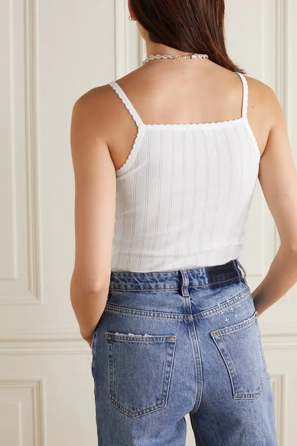 LESET Pointelle-knit Cotton-jersey Tank - White